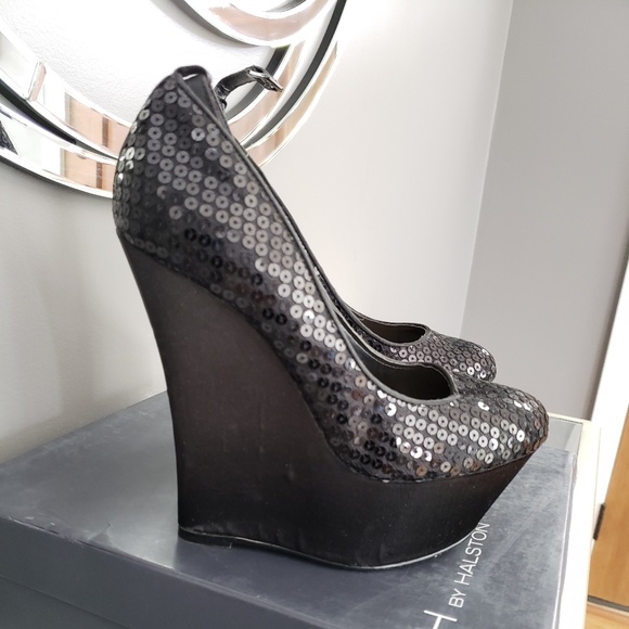H by Halston | Shoes | Used Sequin Wedges | Poshmark